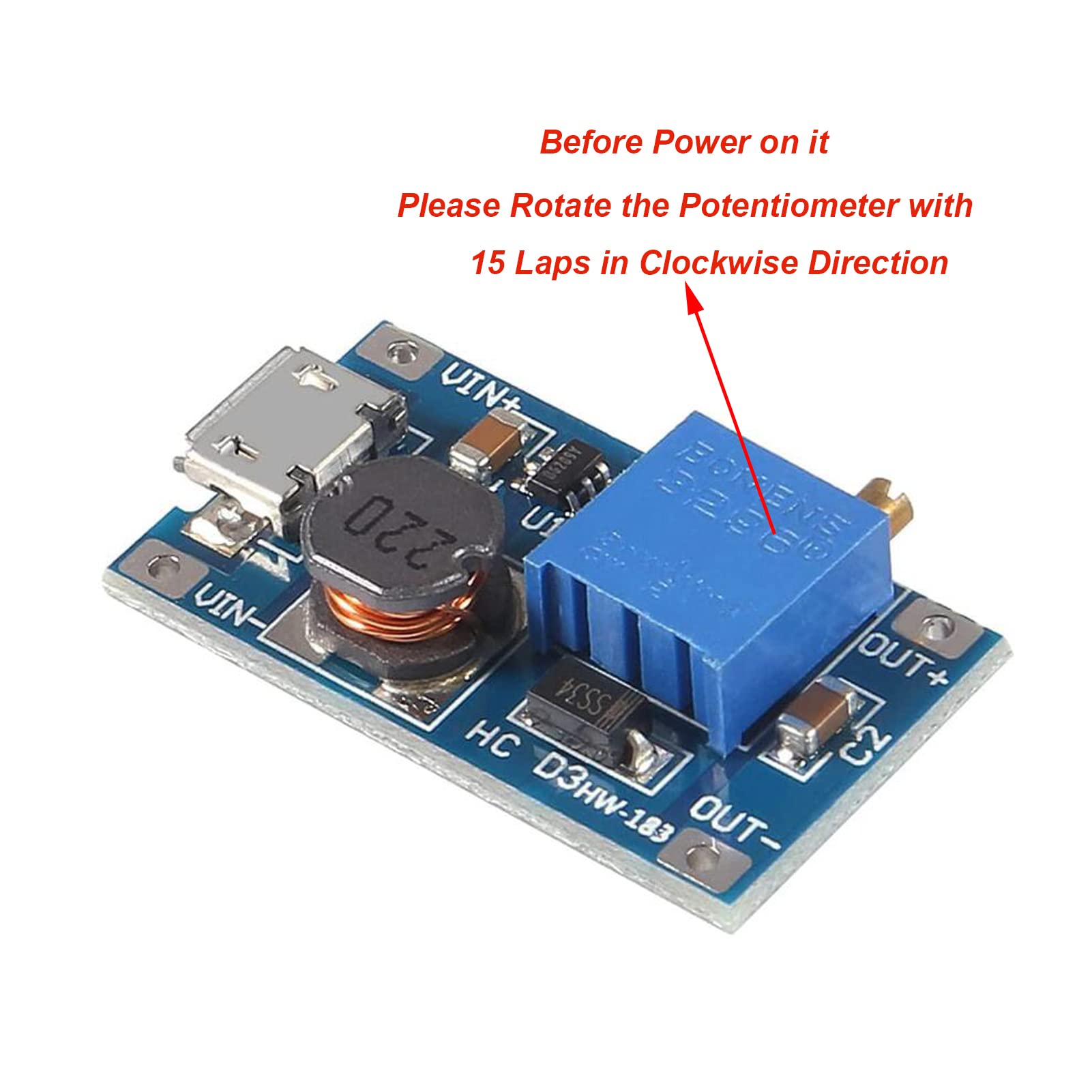 DIANN 20pcs MT3608 Boost Module DC-DC Step Up Module with Micro USB 2V-24V to 5V-28V 2A Output DC Voltage Regulator Adjustable Power Supply Board