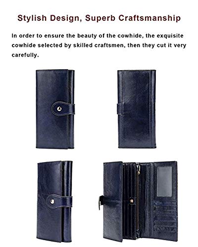 SHUIBIAN Women's RFID Blocking Genuine Leather Clutch Wallet Multi Card Holder Organizer Ladies Purse with Zipper Pocket (blue2)