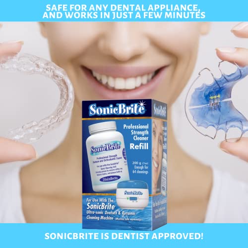 SonicBrite: High Intensity Dental Cleaning Powder β Freshen Your Dentures, Retainers, Night Guards and Aligners β Powerful Formula Removes Stains, & Plaque