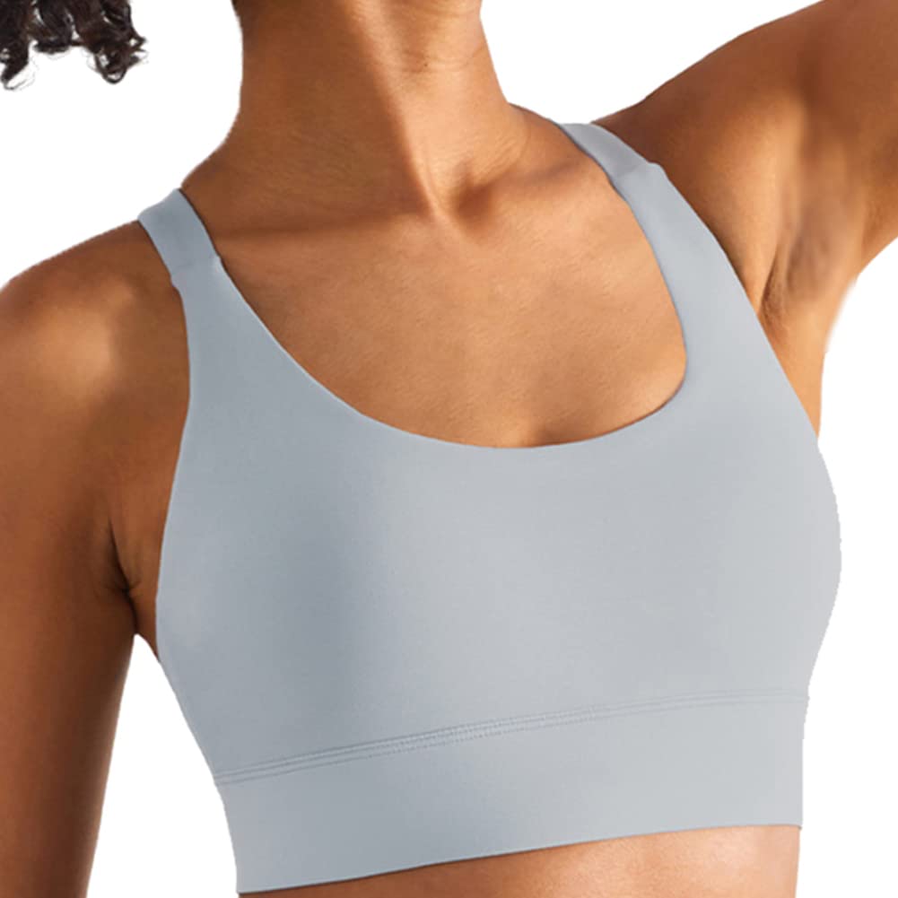 BraRoom Women's Back Closure Cross Back Sports Bra Longline Built-in Padded Medium Impact for Yoga Gym Running Workout