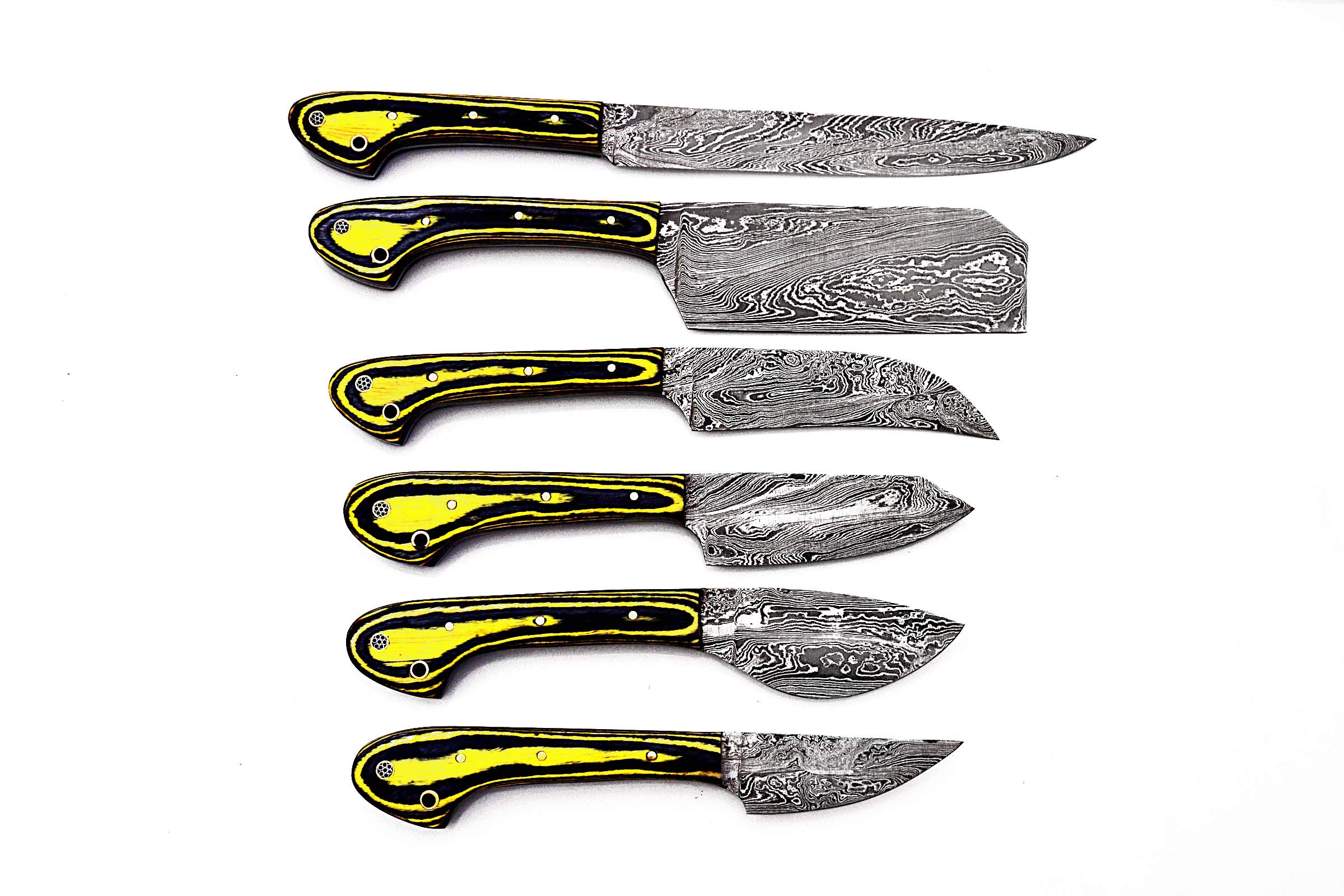 Custom Handmade Damascus Chef Knives Set/Kitchen Knives 6 Pieces Set SS-17321 (Yellow Resin) (Yellow ans Black)