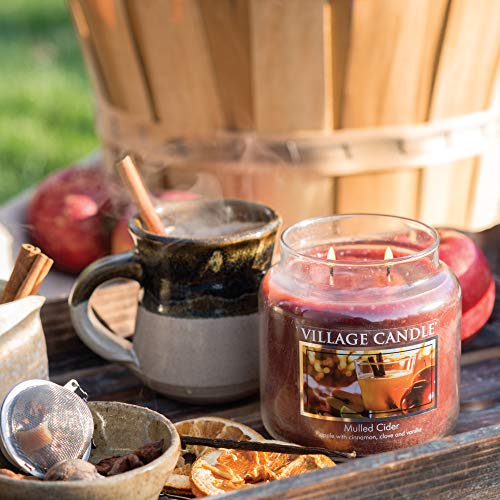 Village Candle Mulled Cider Medium Glass Apothecary Jar Scented Candle, 13.75 oz, Red