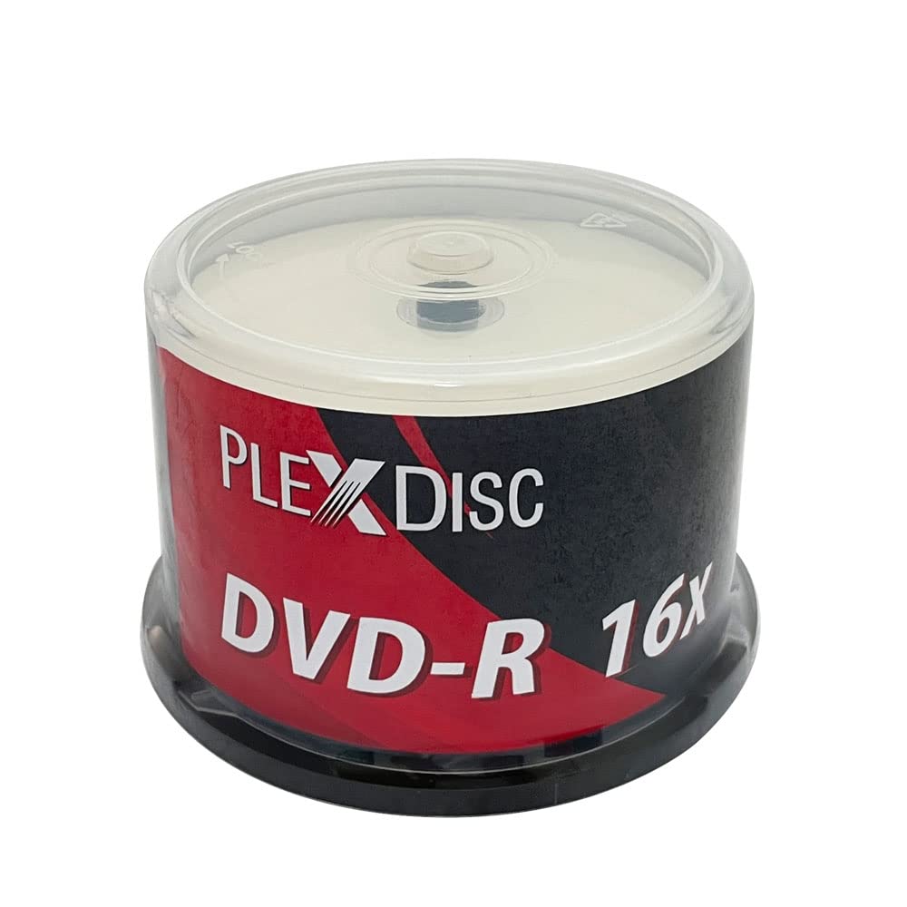 PlexDisc TY Series DVD-R 16X 4.7GB White Inkjet Hub Printable Blank Discs â 50 Pack Cake Box (FFP), Writable and Recordable Media for Data, Video, and Audio
