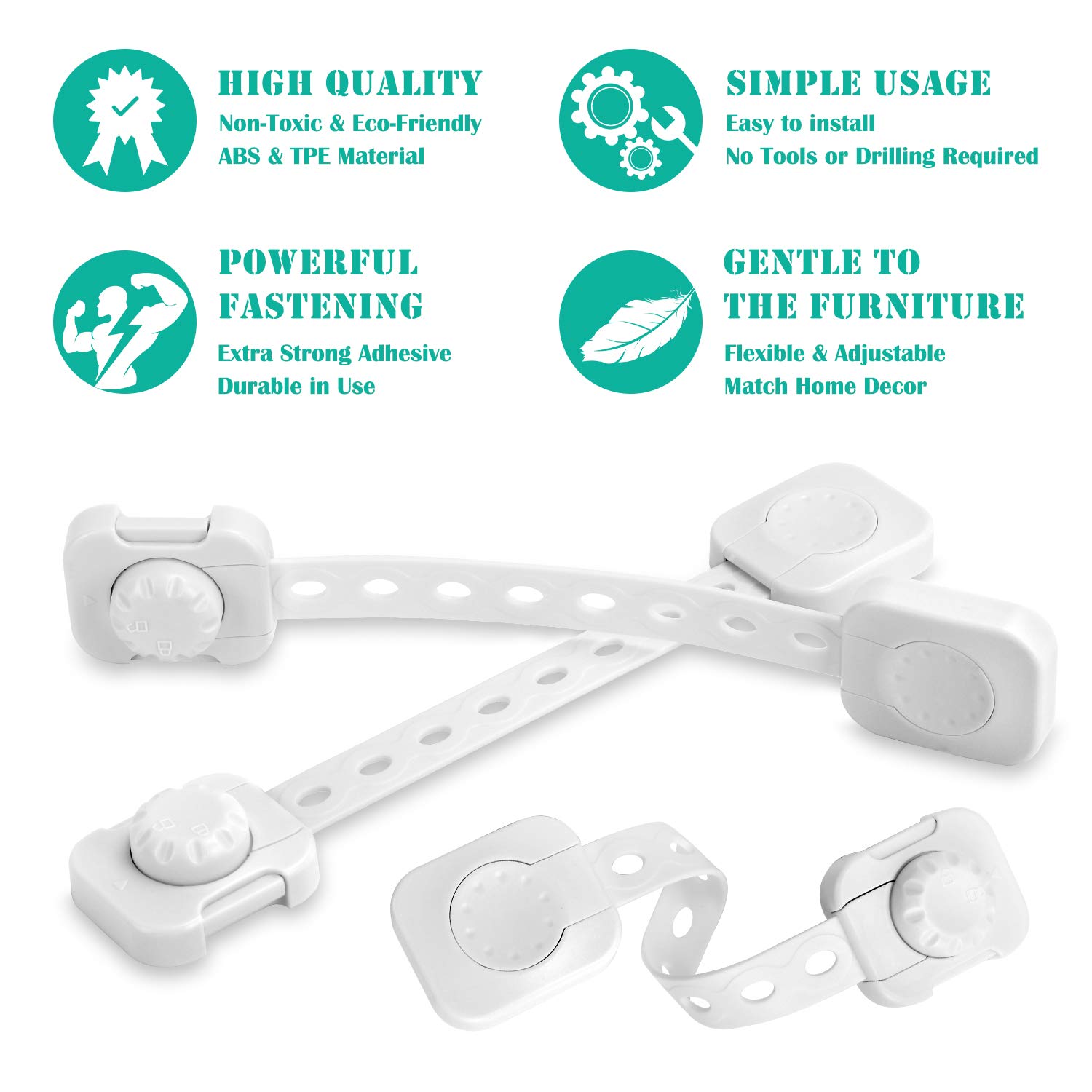 Cabinet Locks (10 Pack) Child Proof Cabinet Locks Upgraded Double Lock System Hard for Kid to Open Drawer Locks Child Safety Adjustable Refrigerator Lock for Cabinet, Drawer, Fridge No Drilling Needed