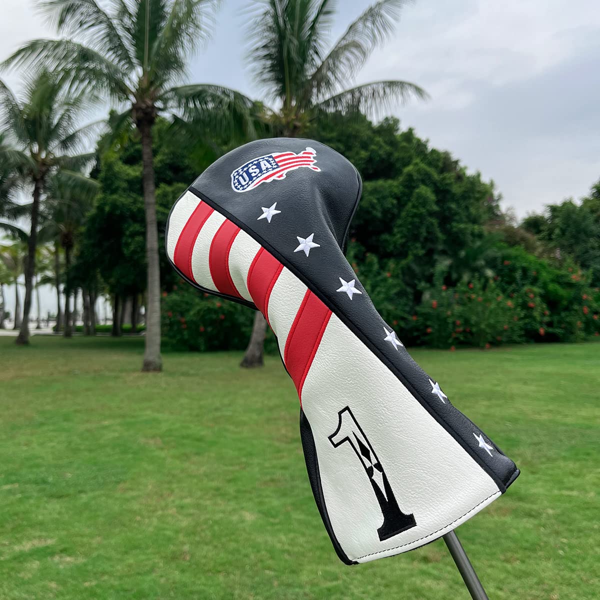 Buker Golf Driver Head Covers Golf Club Headcvoers for Driver USA Flag Typed Golf Driver Cover Premium Leather Golf Headcovers fits All Drivers, Black