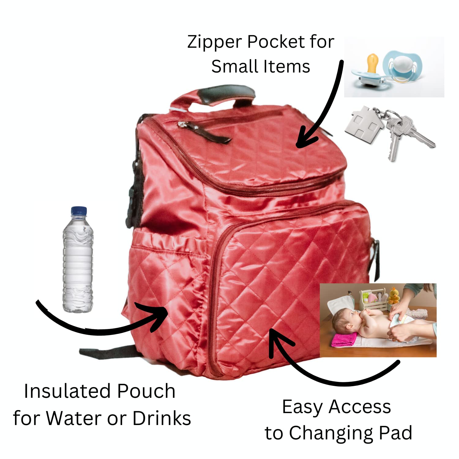 Diaper Bag Backpack with Changing Pad-Red Diaper Bag-Baby Bag for Mom and Dad-Multifunctional Travel Bag for Baby/Child One Size