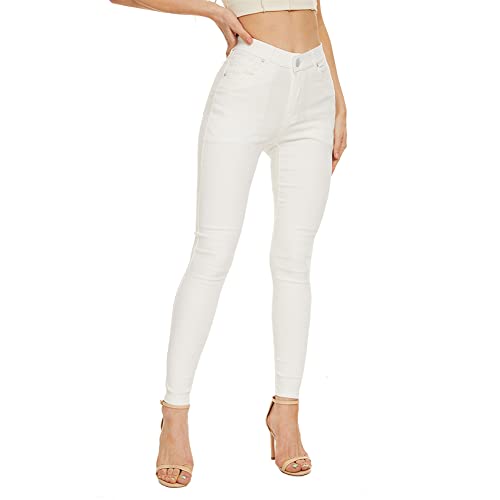 NanaDay Womens Hyper Stretch Skinny Pants Comfy Jeans with Pockets (Off-White, 2XL)