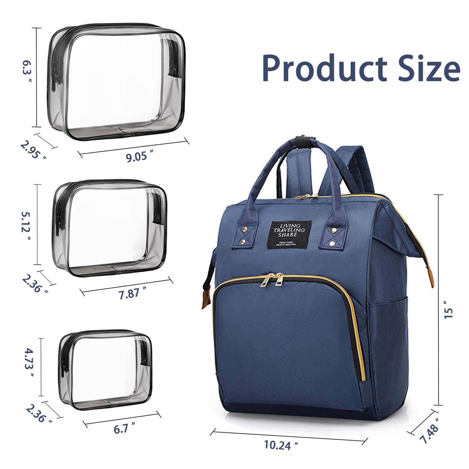 Diaper Bag with Organizing Pouches, Nappy Bags Handbag Multifunction Diaper Bag for Baby Care Travel Backpack Large Capacity Blue