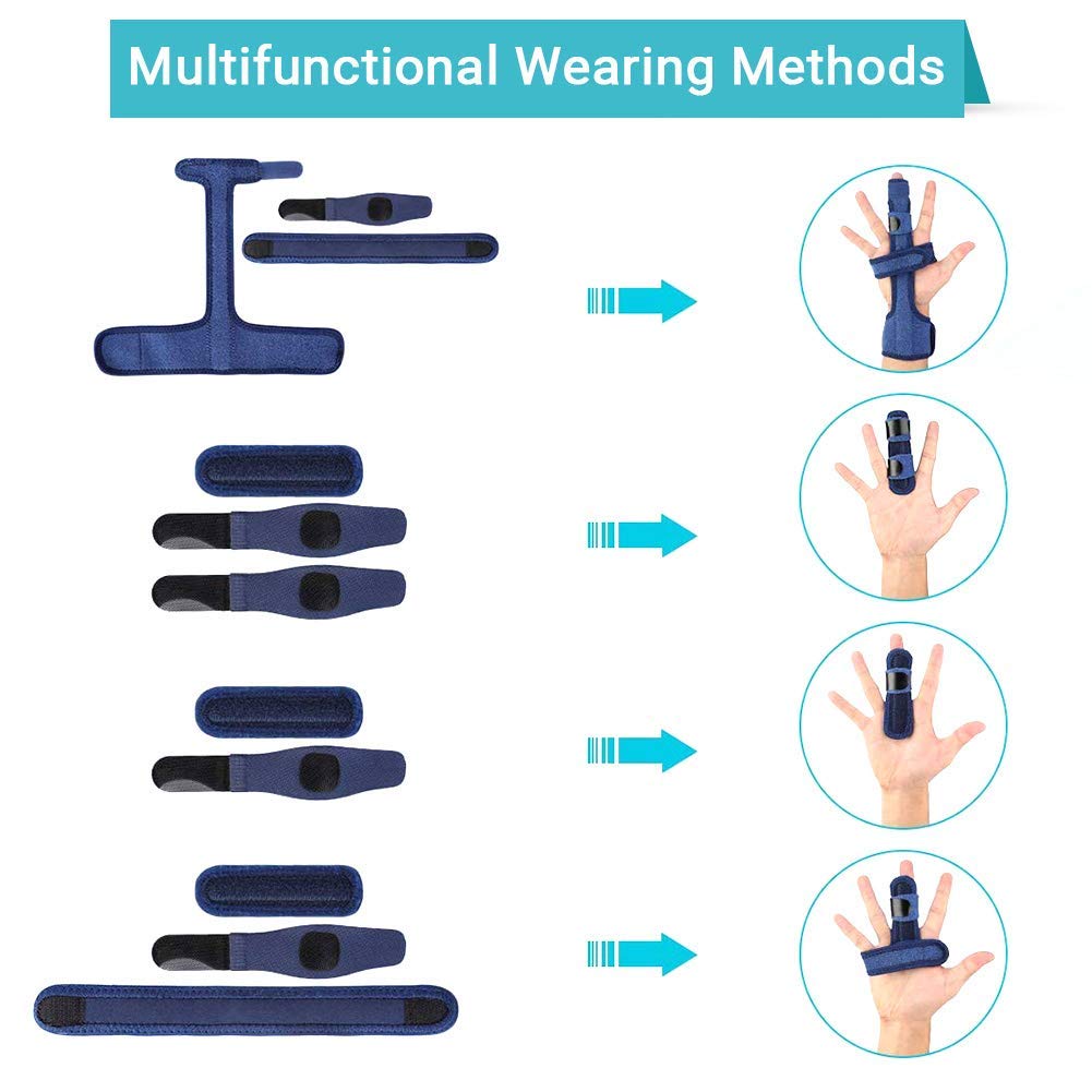 Chanmee New Navy Blue Fingers with Steel Finger Corrector Adjustable Aluminium Finger Splint Hand Support Recovery Brace Protection Injury Aid Tools