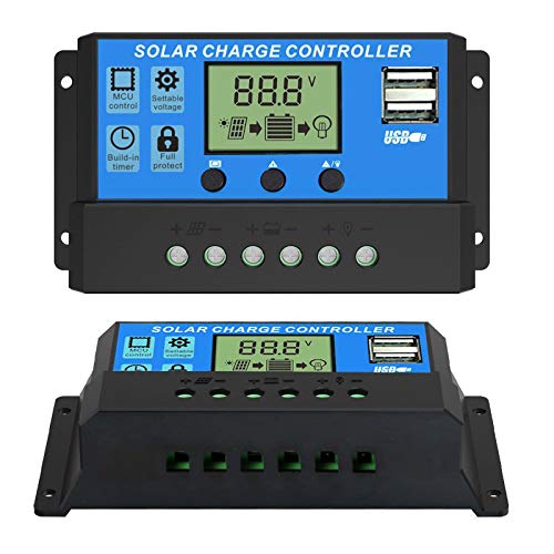 Envistia Mall 12V 24V 30A Solar Panel Battery Regulator Charge Controller with USB Outputs
