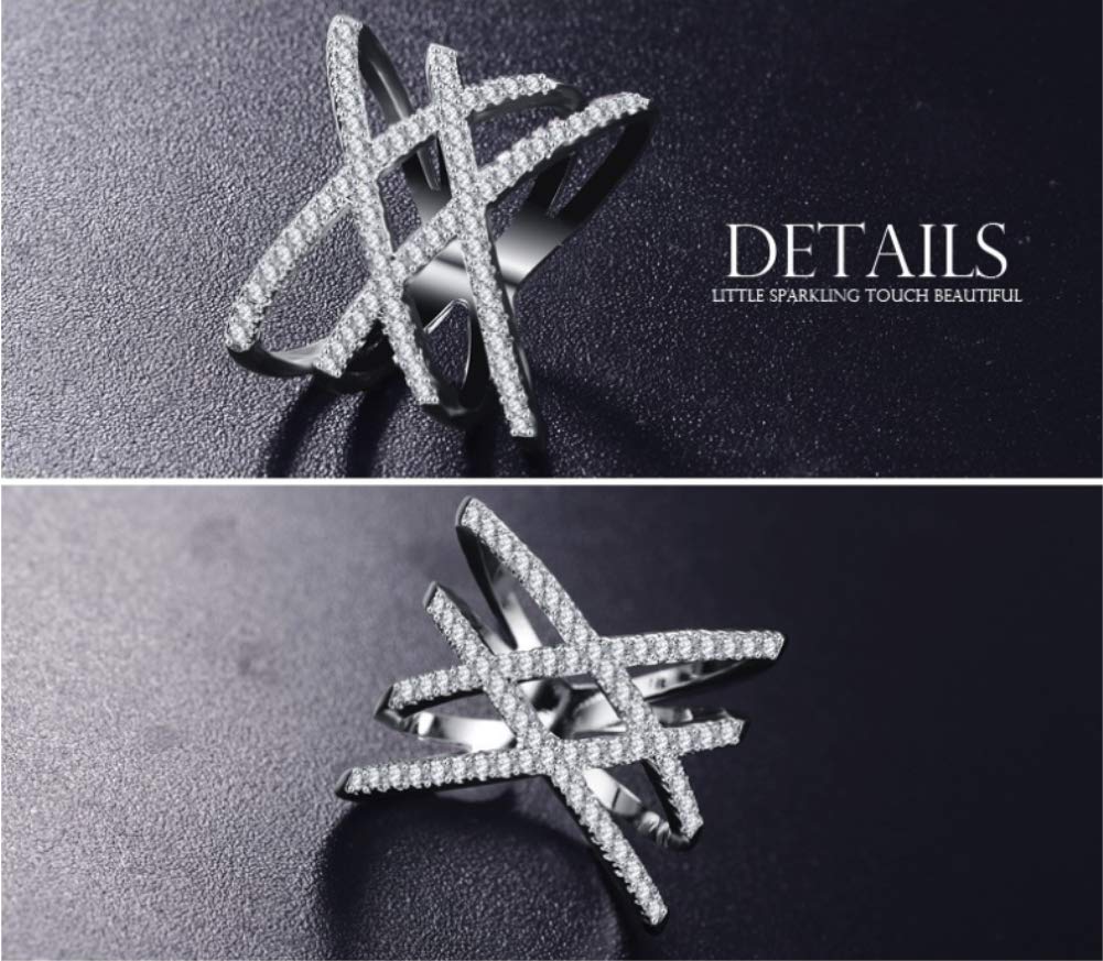 Blowin Double X Infinity Criss Cross Ring CZ Wide Band for Women Statement Engagement Enhancers Lady Ring, Silver Tone (6)