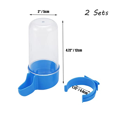 Pastlla 2Pcs Bird Feeder Water Dispenser Automatic Bird Waterer & Feeder Parakeet Hanging Food Dispenser Bird Cage Accessories for Cage Pet Parrot Lovebirds Cockatiel, Blue, 200ML
