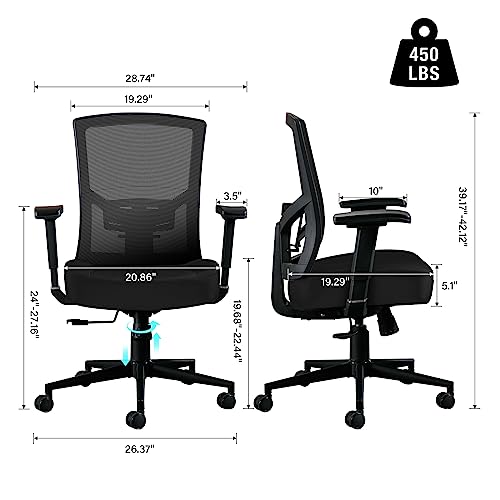 Blue Whale Ergonomic Office Chair 450lbs, High Back Computer Desk Chair for Heavy People with 4D Adjustable Waist Support and Heavy Duty Metal Base Mesh Chair…