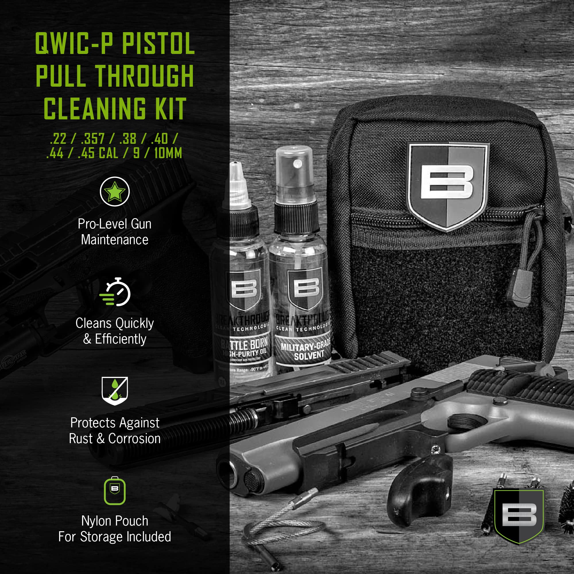 Breakthrough Clean Technologies QWIC-P Pistol Pull Through Cleaning Kit (Black)