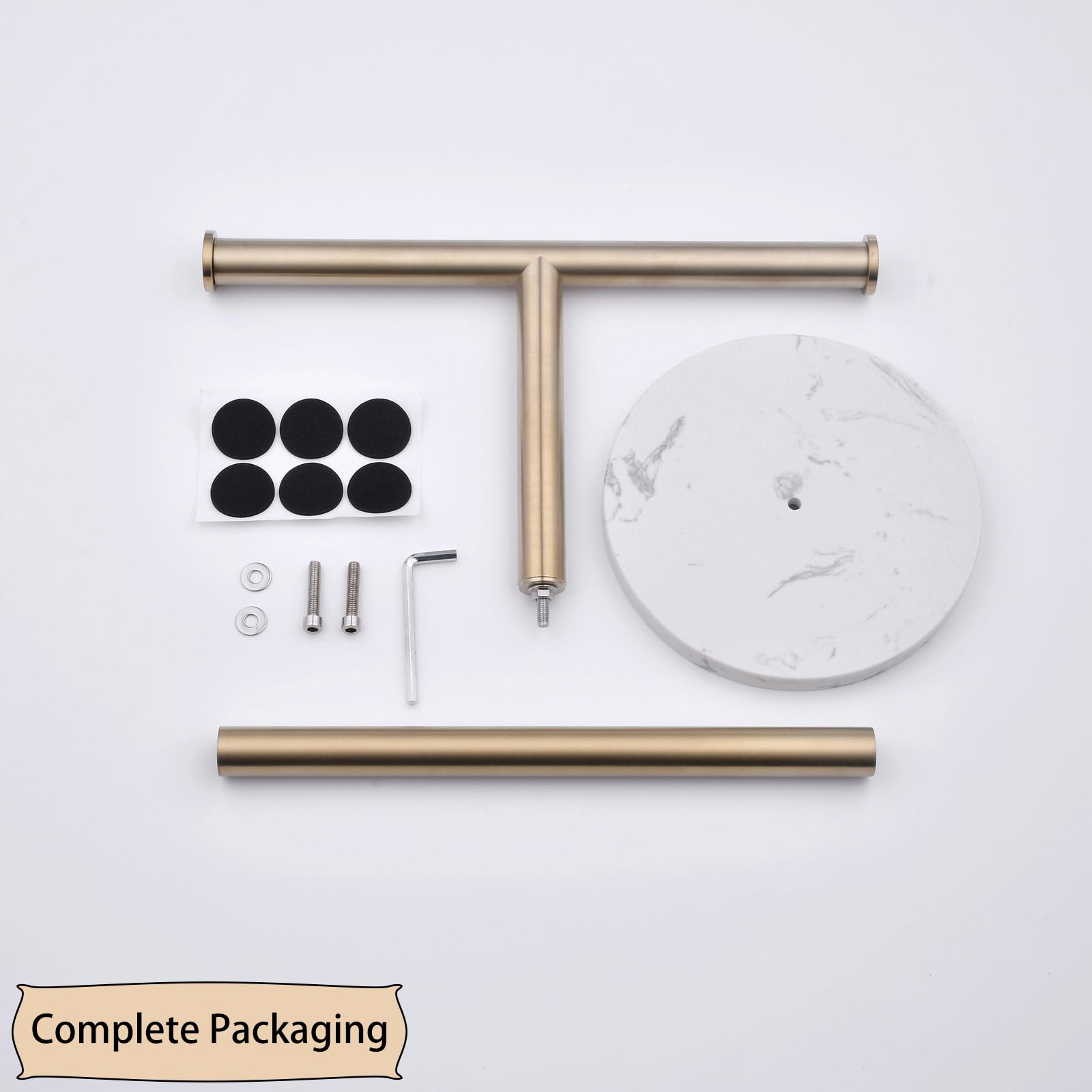 Hand Towel Holder Stand with Marble Base, Single T-Shape Brushed Gold Towel Rack, Hand Towel Stand for Bathroom Countertop,Gold Freestanding Towel Rack