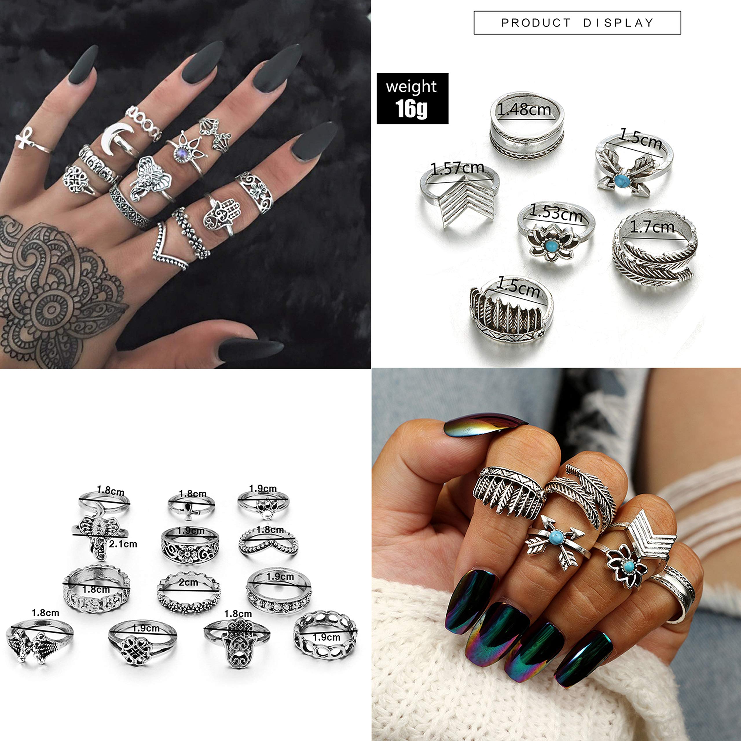 CASSIECA 99-109 Pcs Knuckle Rings for Women Vintage Bohemian Stackable Rings Set Mid Finger Rings