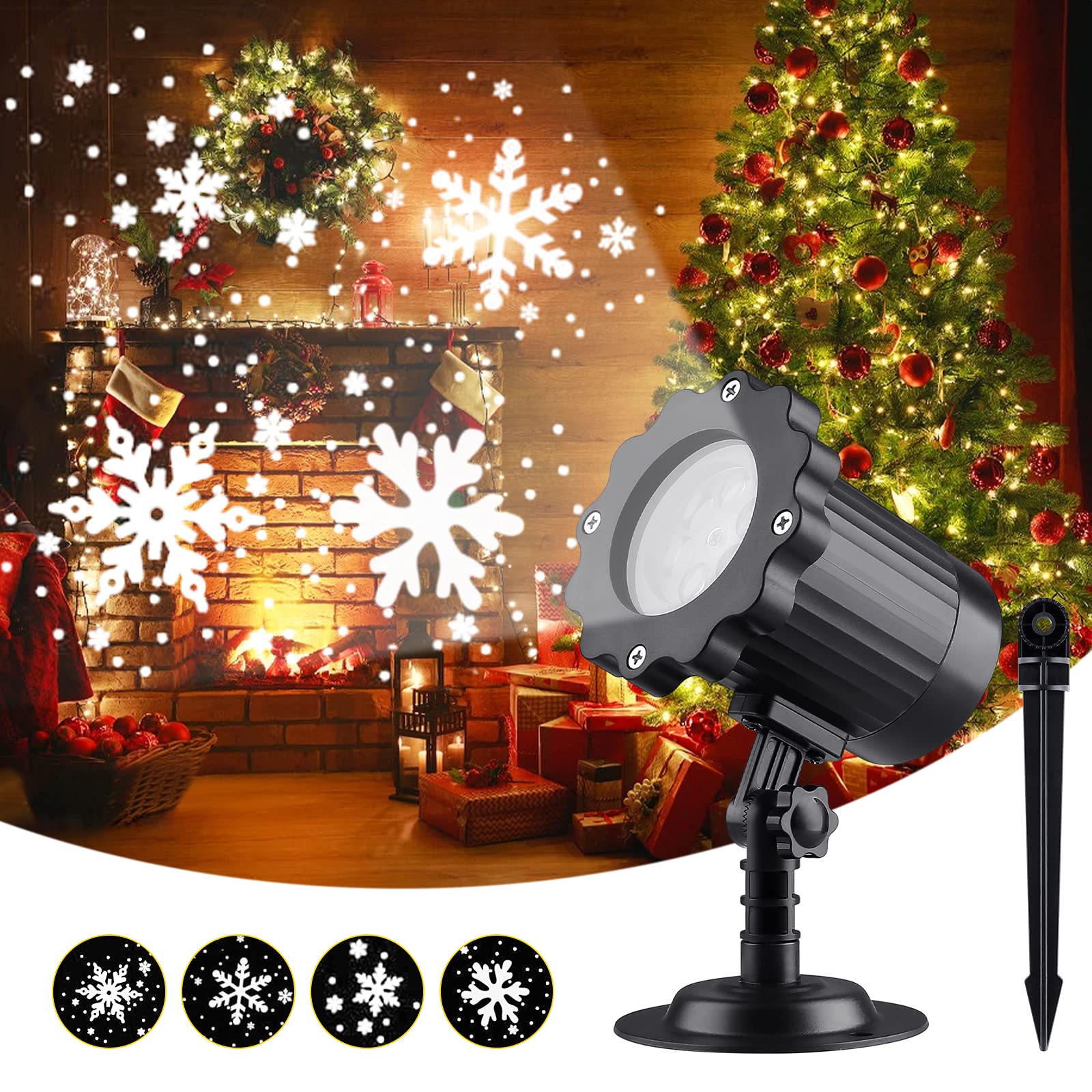 SYOND Christmas Snowflake Projector Lights Outdoor Indoor, Highlight White Snow LED Snowfall Show Projection Lamp,IP65 Waterproof Decorative Lighting for Xmas Home Party Wedding Garden Patio Landscape