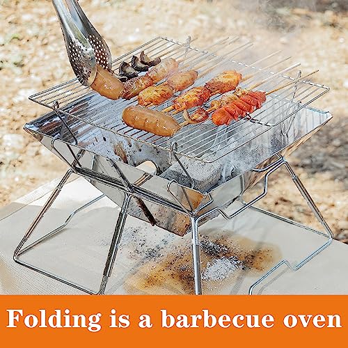 Foxtell Folding Campfire Grill with Carrying Bag, 304 Stainless Steel Grate Barbeque Grill, Portable Camping Grill with Legs for Outdoor Picnics, Backpacking