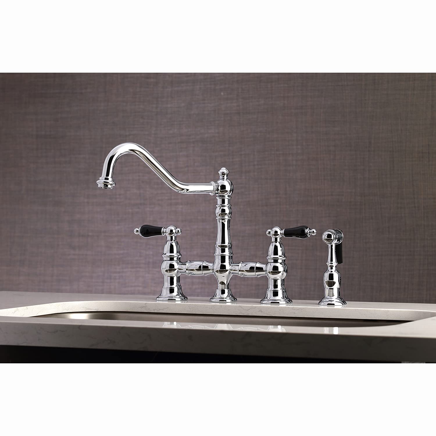 Kingston Brass KS3271PKLBS Duchess Bridge Kitchen Faucet, Polished Chrome