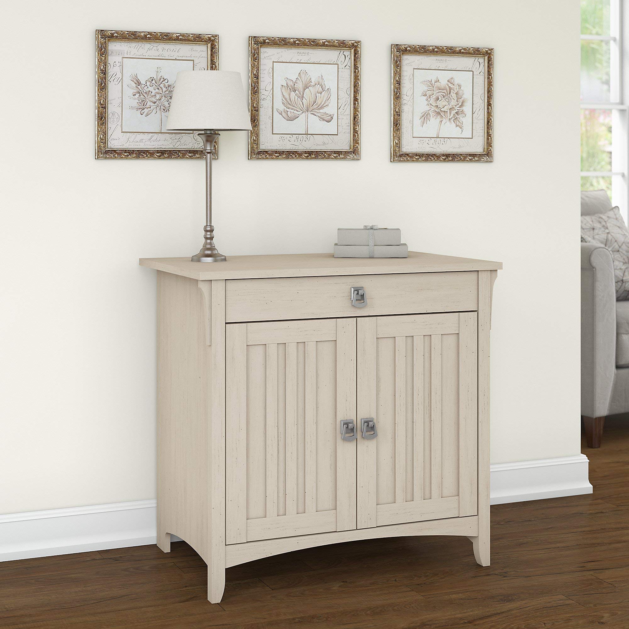 Bush Furniture Salinas Secretary Desk with Keyboard Tray and Storage Cabinet in Antique White