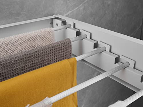 GorillaRack Laundry Drying Clothes Rack | Retractable Clothing Rack Wall Mount | Clothes Drying Rack Indoor Outdoor for Hanging Heavy Duty Laundry White