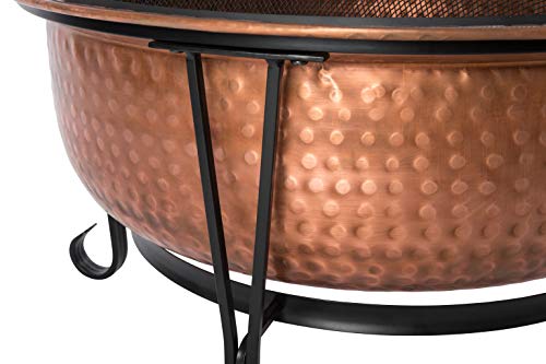 Fire Sense 62665 Fire Pit Palermo Copper with Steel Stand Wood Burning Lightweight Portable Outdoor Firepit Included Mesh Spark Screen Steel Grate Screen Lift Tool & Vinyl Weather Cover - 26.5"
