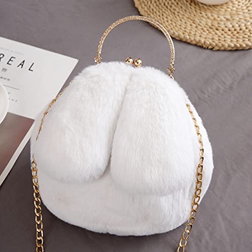 Cute Rabbit Ear Plush Bags for Women, Bunny Ear Chain Crossbody Bags (Beige)