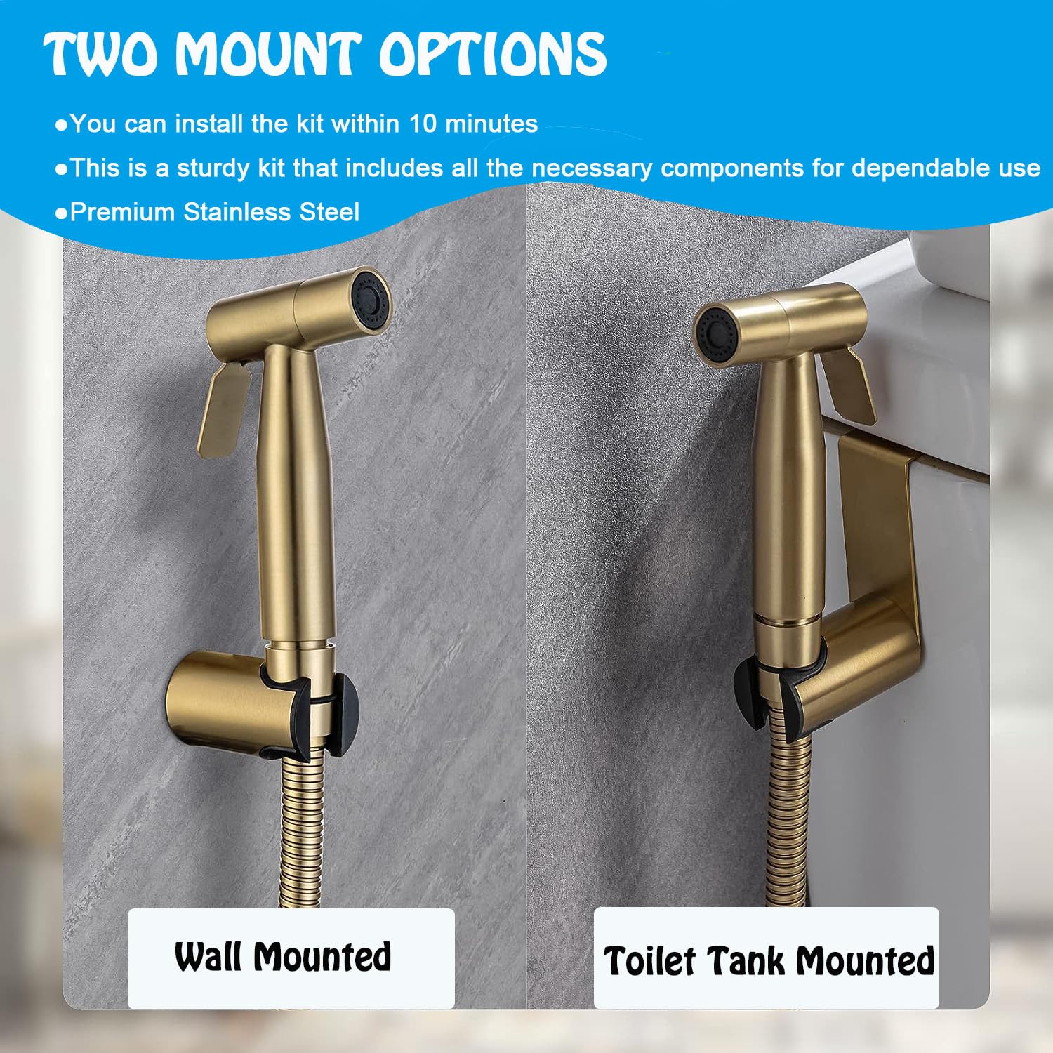 Handheld Bidet Sprayer Attachment for Toilet, Jet Sprayer Kit for Feminine Wash and Baby Diaper Cloth, Adjustable Water Pressure Control, Easy to Install, Gold, BELLEARLY