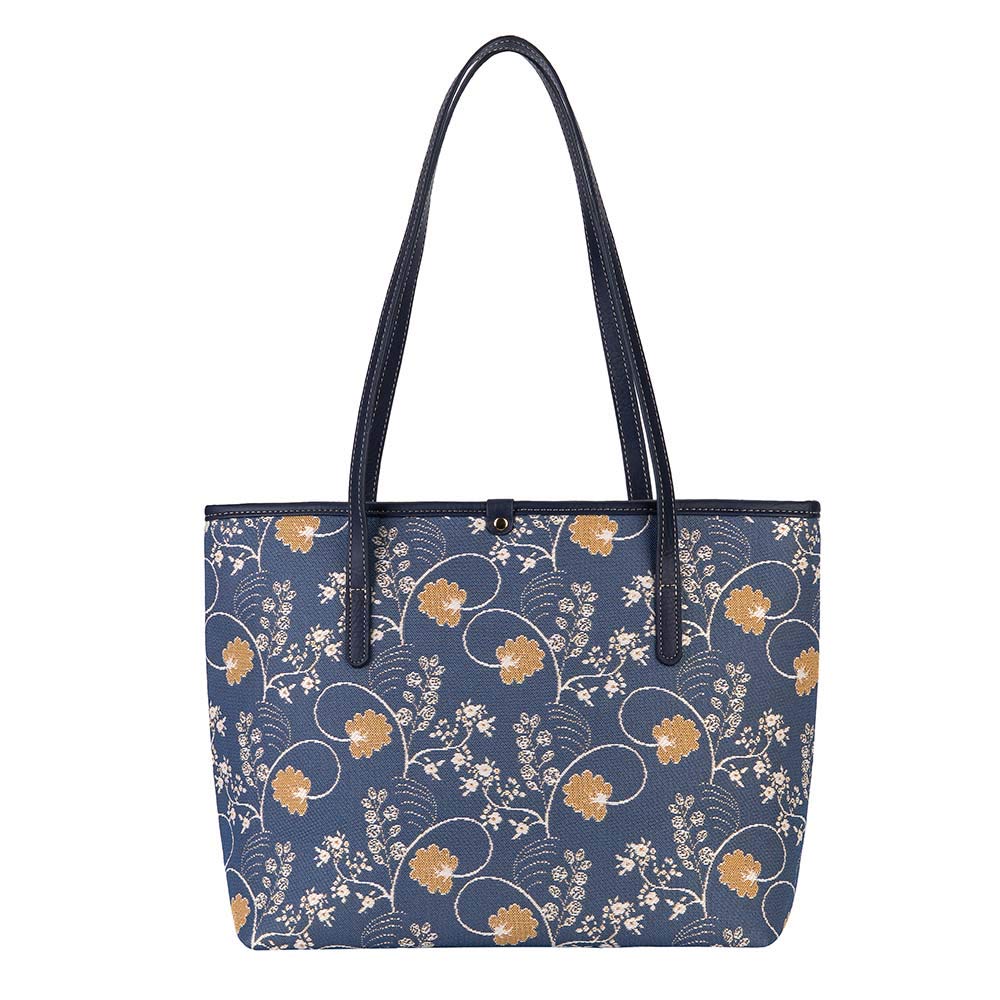Signare Tapestry Shoulder Bag for Woman Travel or Work Tote Bags for Women In Jane Austen Blue Design|COLL-AUST