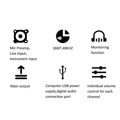 GOWENIC 2 Channel Audio Mixer, DJ Audio Mixer, USB 48V Phantom Power Compact Sound Mixing Console USB Soundcard for PC Recording Home Karaoke Internet