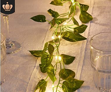 LED String Light Wedding Party Home Garden Bedroom Outdoor Indoor Wall Decorations(Solar String Lights)(Green Leaf Rattan Copper Wire lamp) (6.5 Feet)