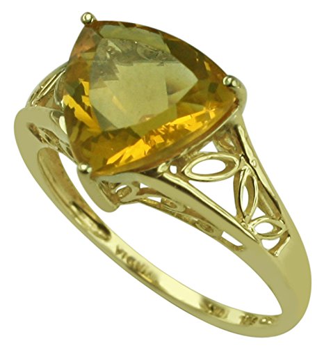 Carillon Fire Opal Trillion Shape Natural Non-Treated Gemstone 10K Yellow Gold Ring Engagement Jewelry for Women & Men
