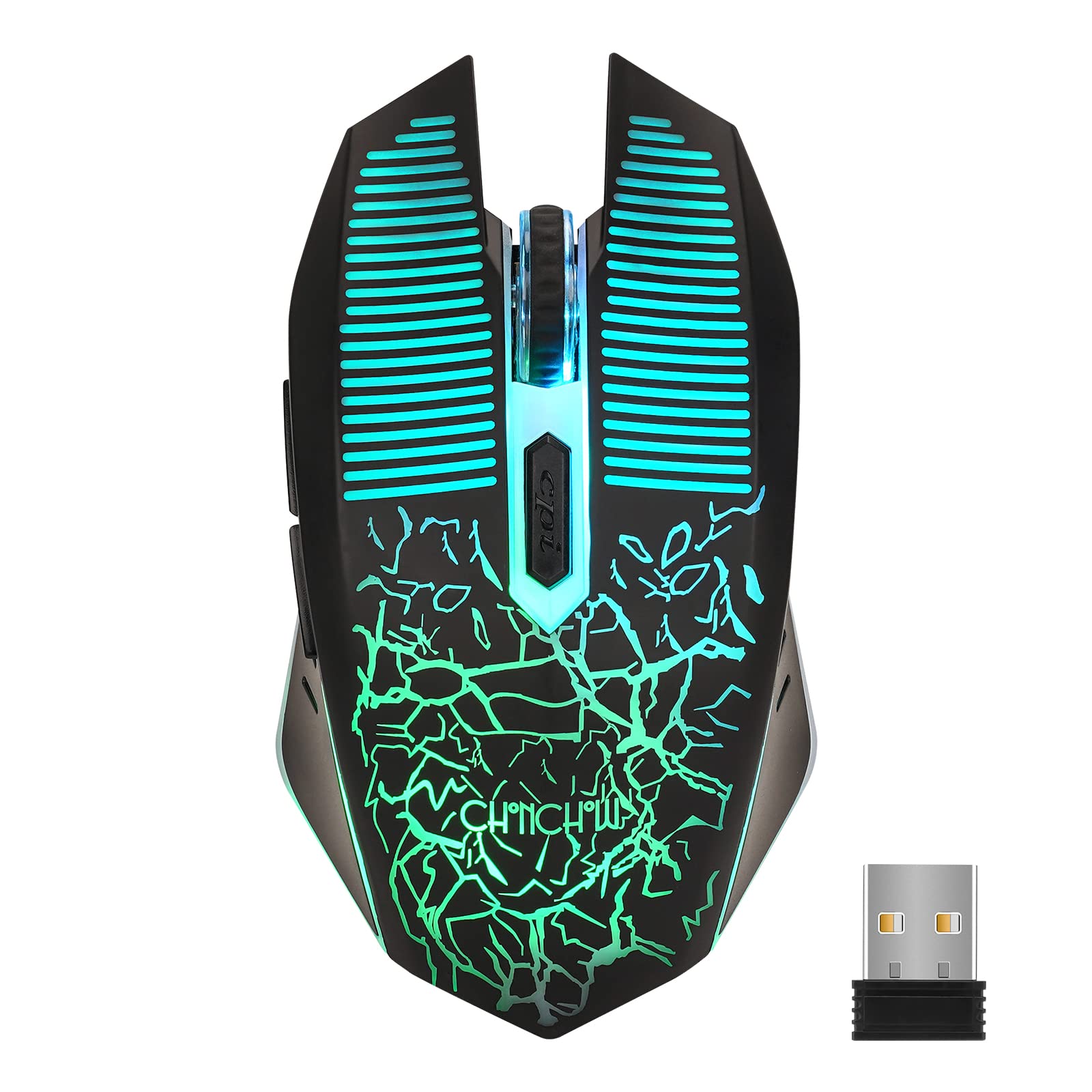CHONCHOW Wireless Gaming Rechargeable Mouse Professional LED Optical Battery with 2.4G Receiver 1600DPI 7 Button Compatible with Mac Windows7/8/10 PS4 PS5 Xbox one s Switch PC Computer Laptop Gamer