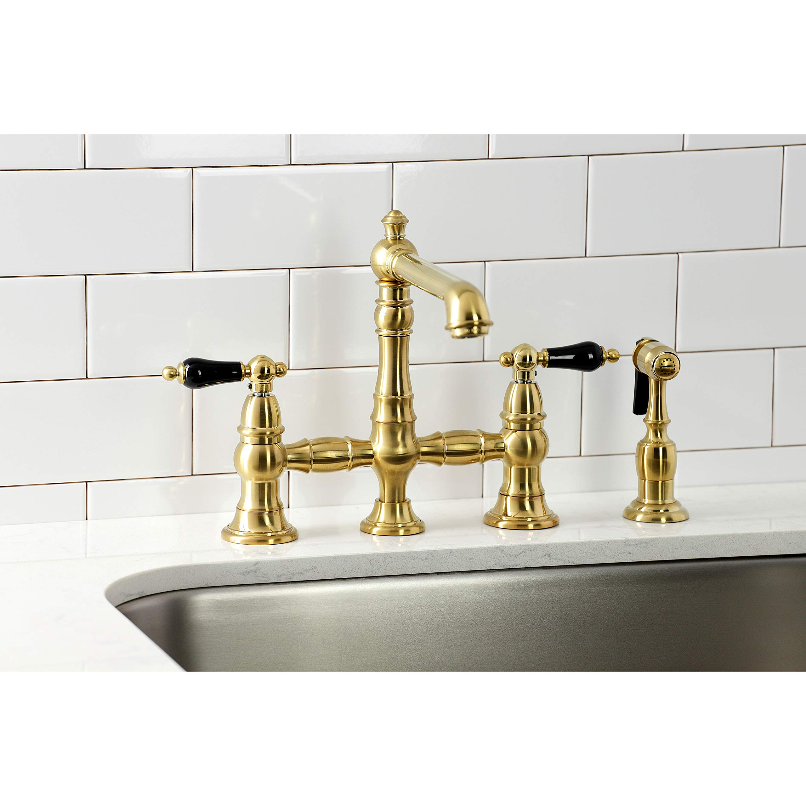 Kingston Brass KS7277PKLBS Duchess Bridge Kitchen Faucet, Brushed Brass 13.88 x 6.88 x 8.31