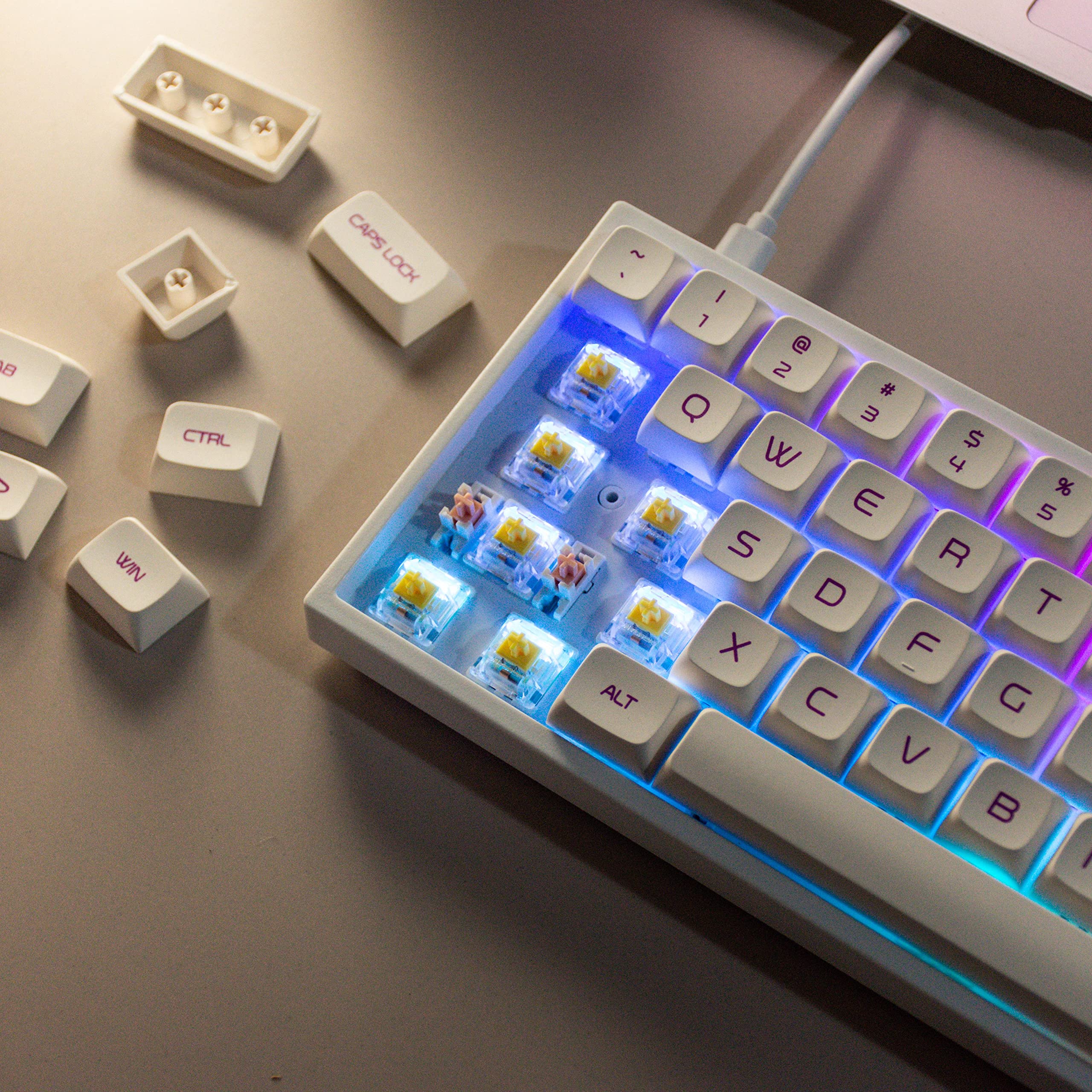 YUNZII KC68 Hot Swappable Mechanical Keyboard 68-Key Gaming Keyboard with NKRO, RGB Backlit for Mac/Win/Gamers (Gateron Yellow Switch, Lavender)