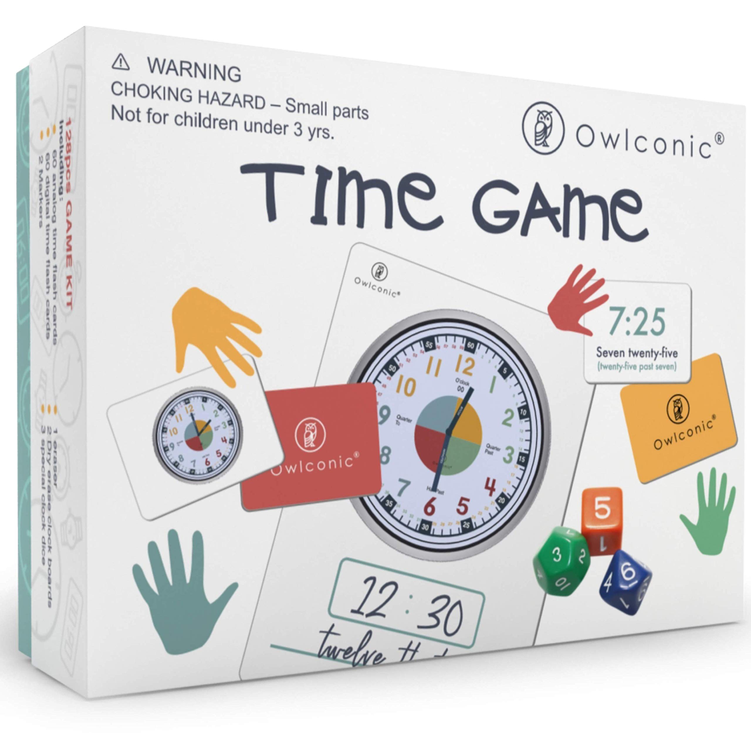 OWLCONIC Learning Time Game - A Great 128 Piece Teaching Aid to Help Kids Learn Analog and Digital Time an Educational Resource Toy for Children - Learning Clock Telling time Teaching Clock for Kids