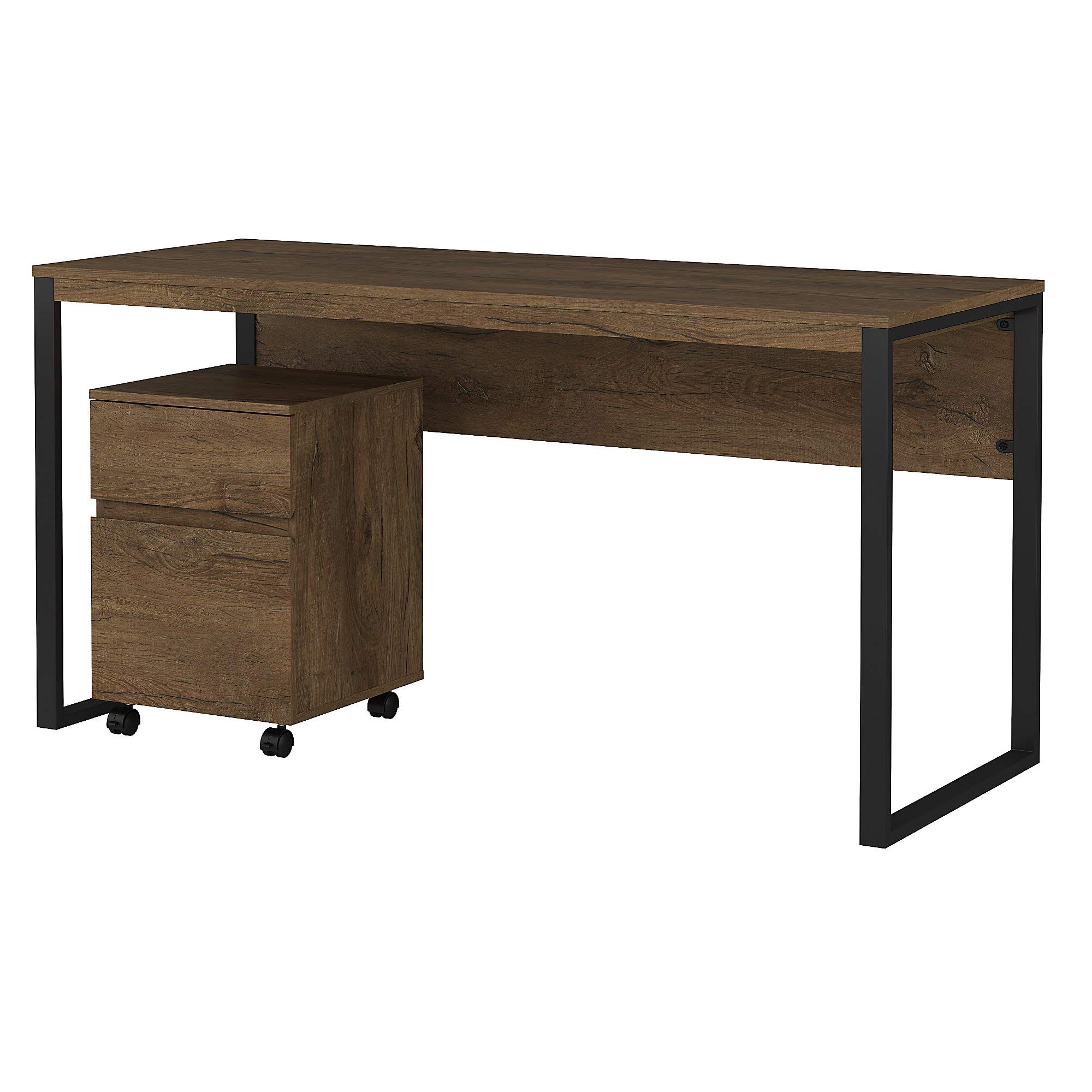 Bush Furniture Latitude Desk and Cabinet, 60W, Rustic Brown