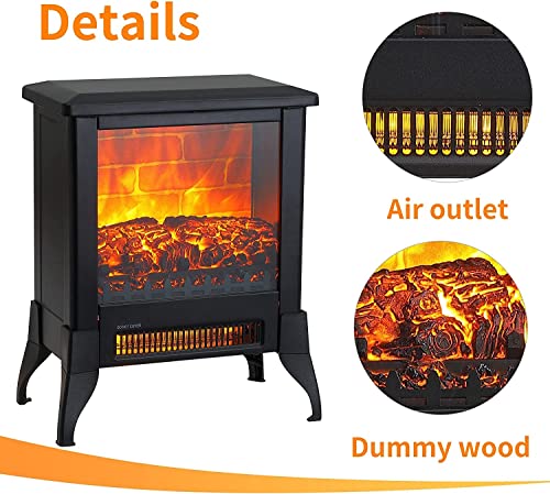 Freestanding Electric Fireplace Realistic Log Flame Stove 14" 1400W Overheating Safety Protection