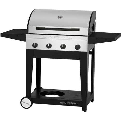 Cadac Entertainer 4 Propane Gas BBQ Grill with 4 Burners, plus Open Cart with Sides Tables and Tank Storage Shelf