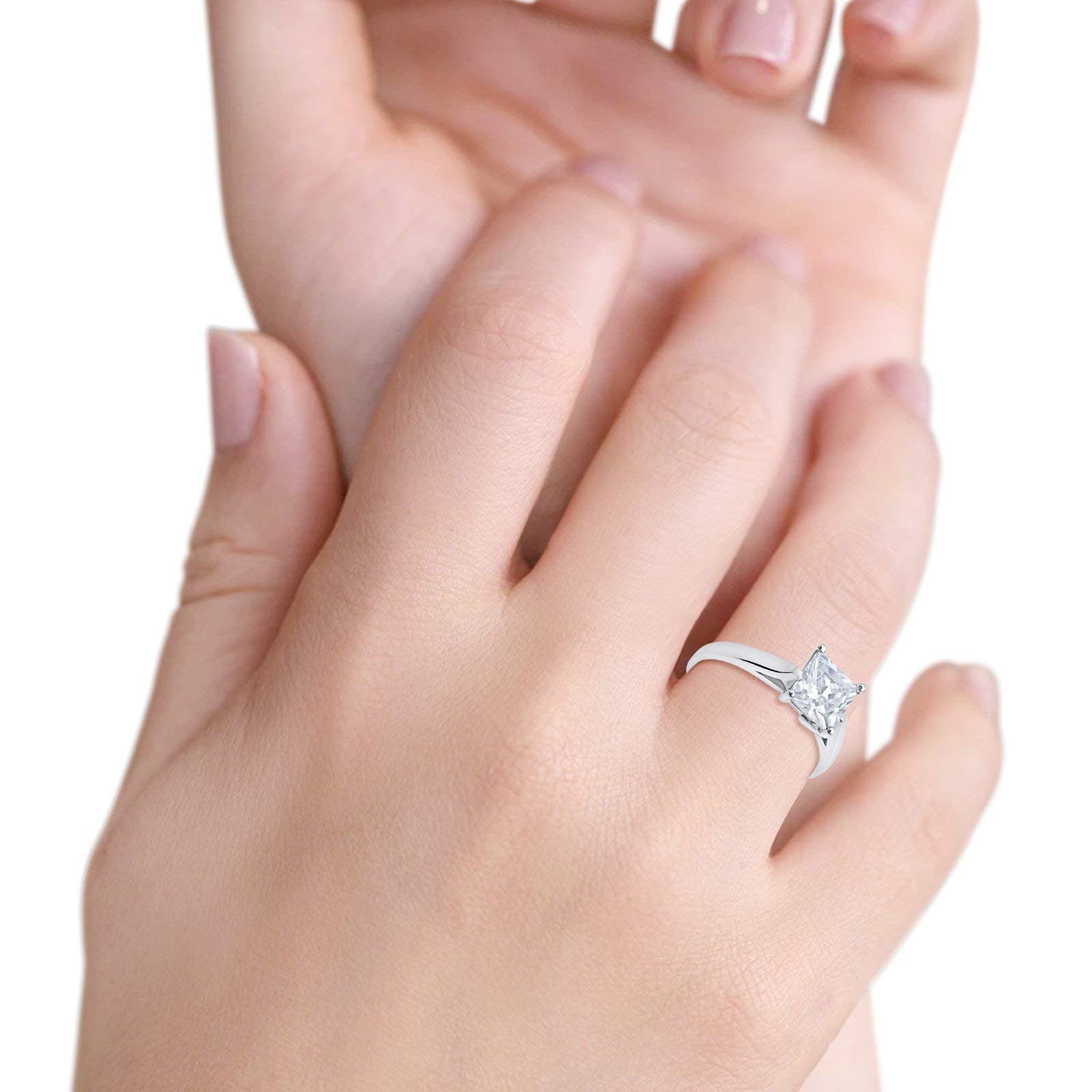 Blue Apple Co. Simulated Cubic Zirconia Size-7 Solitaire Wedding Engagement Bridal Ring Princess Cut Square CZ 925 Sterling Silver