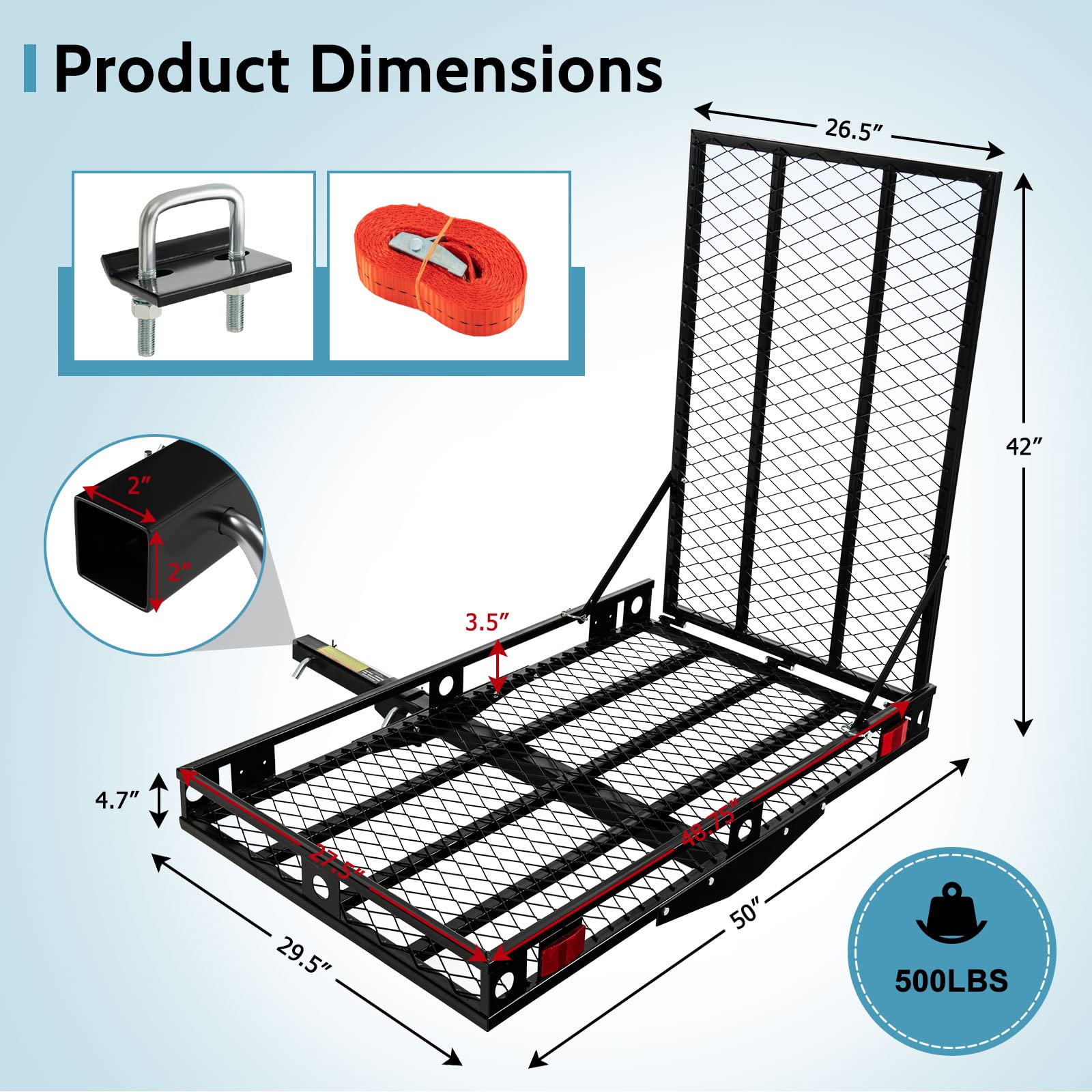 Byroce Mobility Scooter Carrier, Foldable Wheelchair Hitch-Mounted Carrier, Heavy Duty Strong Hitch Cargo Carrier with Ramp for 500 Lbs Capacity