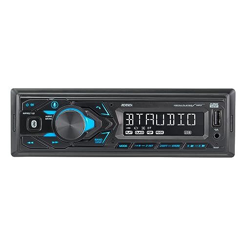 JENSEN MPR210 7 Character LCD Single DIN Car Stereo Radio | Push to Talk Assistant | Bluetooth Hands Free Calling & Music Streaming | AM/FM Radio | USB Playback & Charging | Not a CD Player