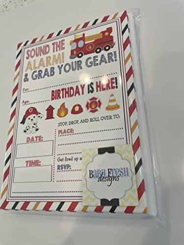 Firetruck Themed Birthday Party Invitation - Set of 20 with envelopes