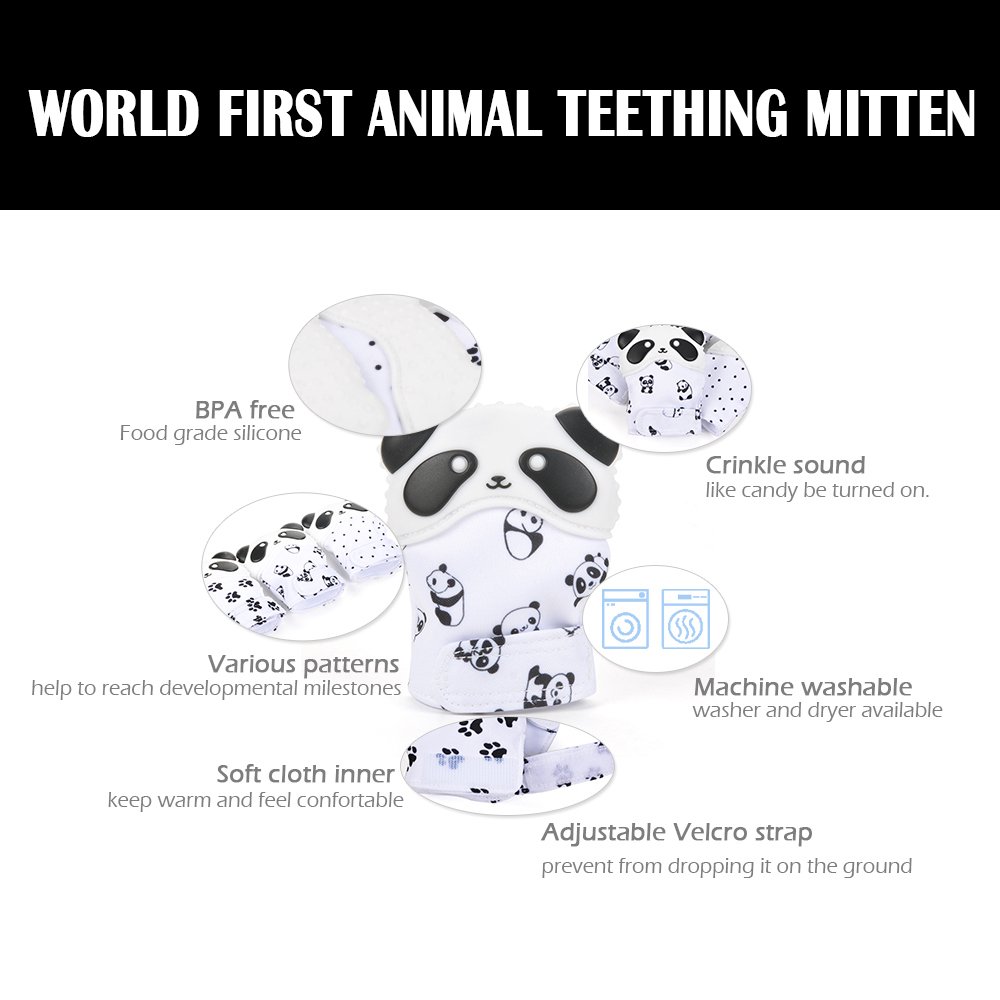 Silicone Baby Teether Teething Panda Mitten Glove Palm Thumb Chewable Toy Newborn Nursing BPA Free(paw)