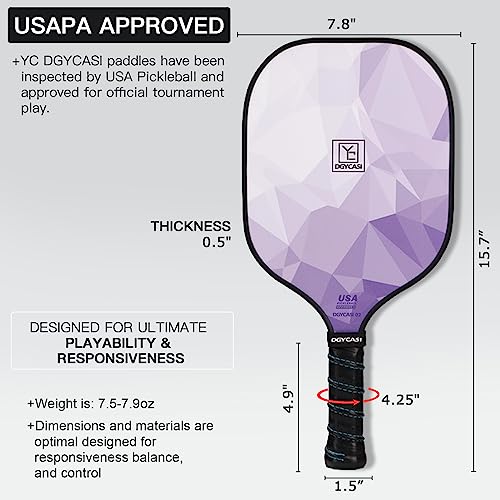 Graphite Pickleball Paddles Set of 4, 2023 USAPA Approved, Carbon Fiber Surface (CHS), Polypropylene Lightweight Honeycomb Core, 3 Indoor 3 Outdoor Pickleball, 4 Replacement Soft Grip + Bag