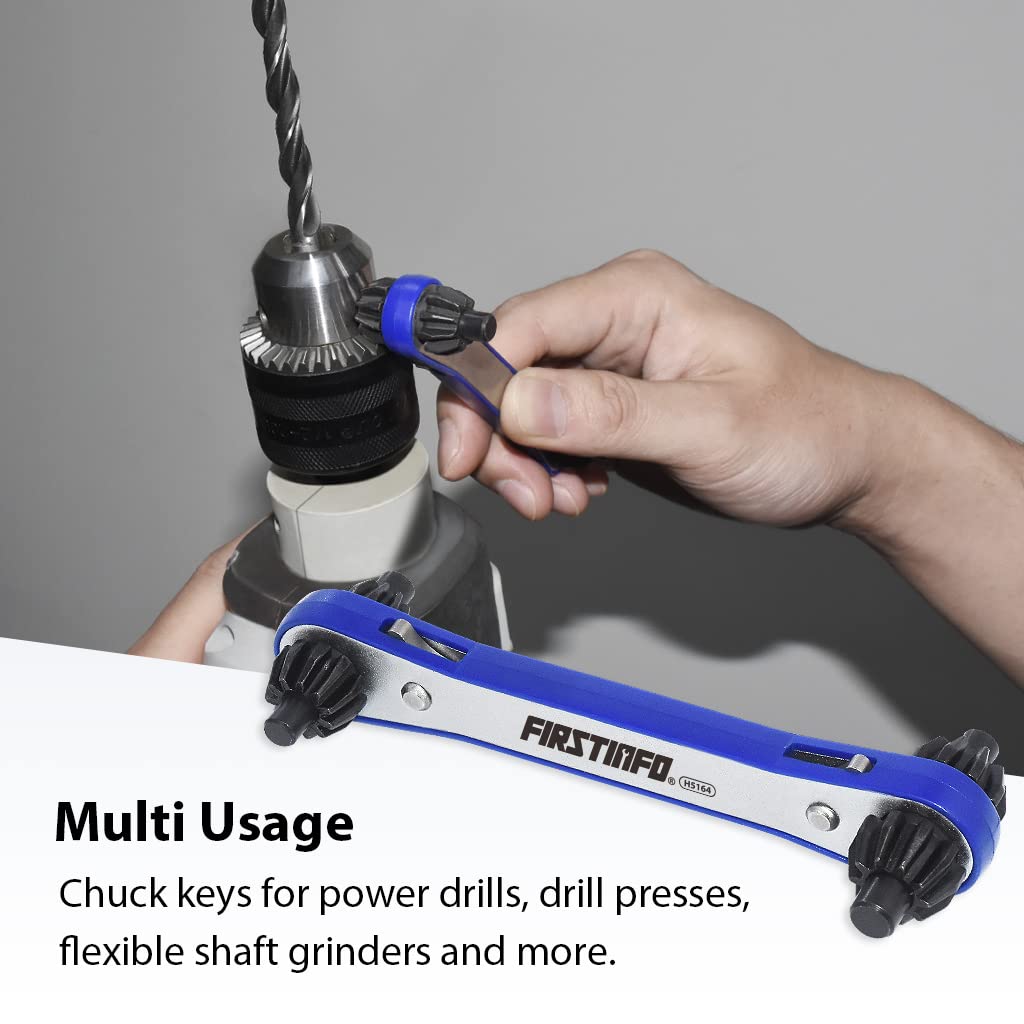 FIRSTINFO H5164 4-in-1Drill Chuck Key Ratchet Wrench- 1/4β Chuck with 6mm, 3/8β Chuck with 5.5mm, 1/2β Chuck with 5.8mm, 1/2β Chuck with 7mm -H5164