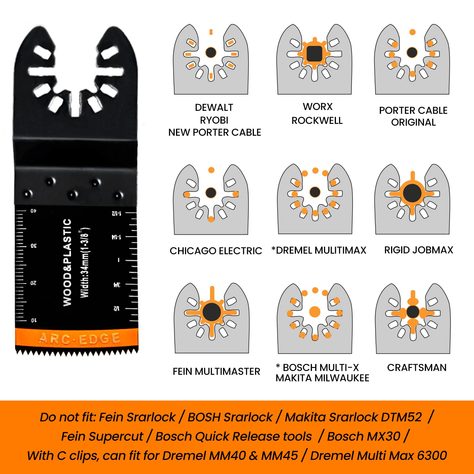 CONNOO 86 Pack Oscillating Saw Blades with Case, Arc Edge Multitool Blades, Oscillating Tool Blade, Bi-Metal for Wood/Metal/Plastic Kits Fit Dewalt Milwaukee Ryobi