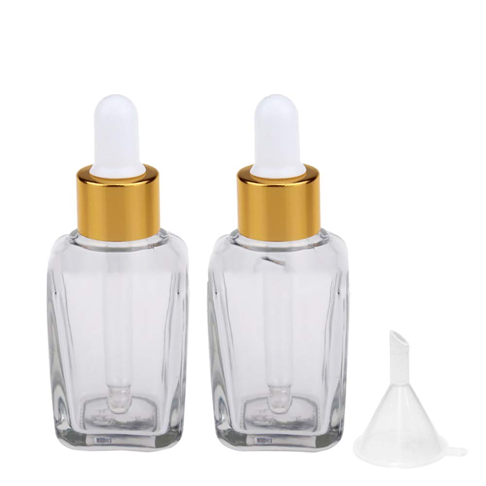 Haifly 3 Pcs Clear Square Refillable Glass Dropper Bottles Essential Oil Bottles Pipettes Bottles with Funnel 10ml