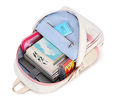 Jaygulf Waterproof Women Laptop Backpack Fashion Girl Daypack Cream