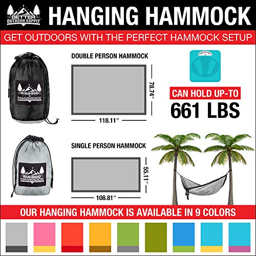 Better Outdoor Supply Camping Hammock - Portable Hammock Single or Double Camping Accessories w/Tree Straps Indoor or Outdoor use/Space Saver Design - Small Family Business